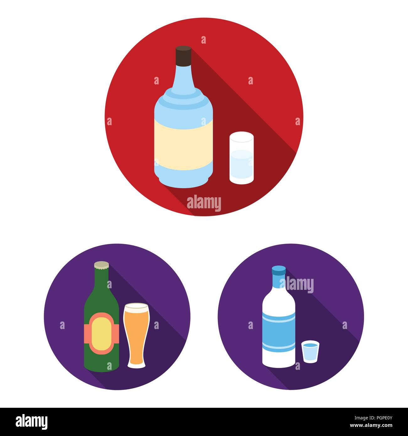 Types of alcohol flat icons in set collection for design. Alcohol in ...