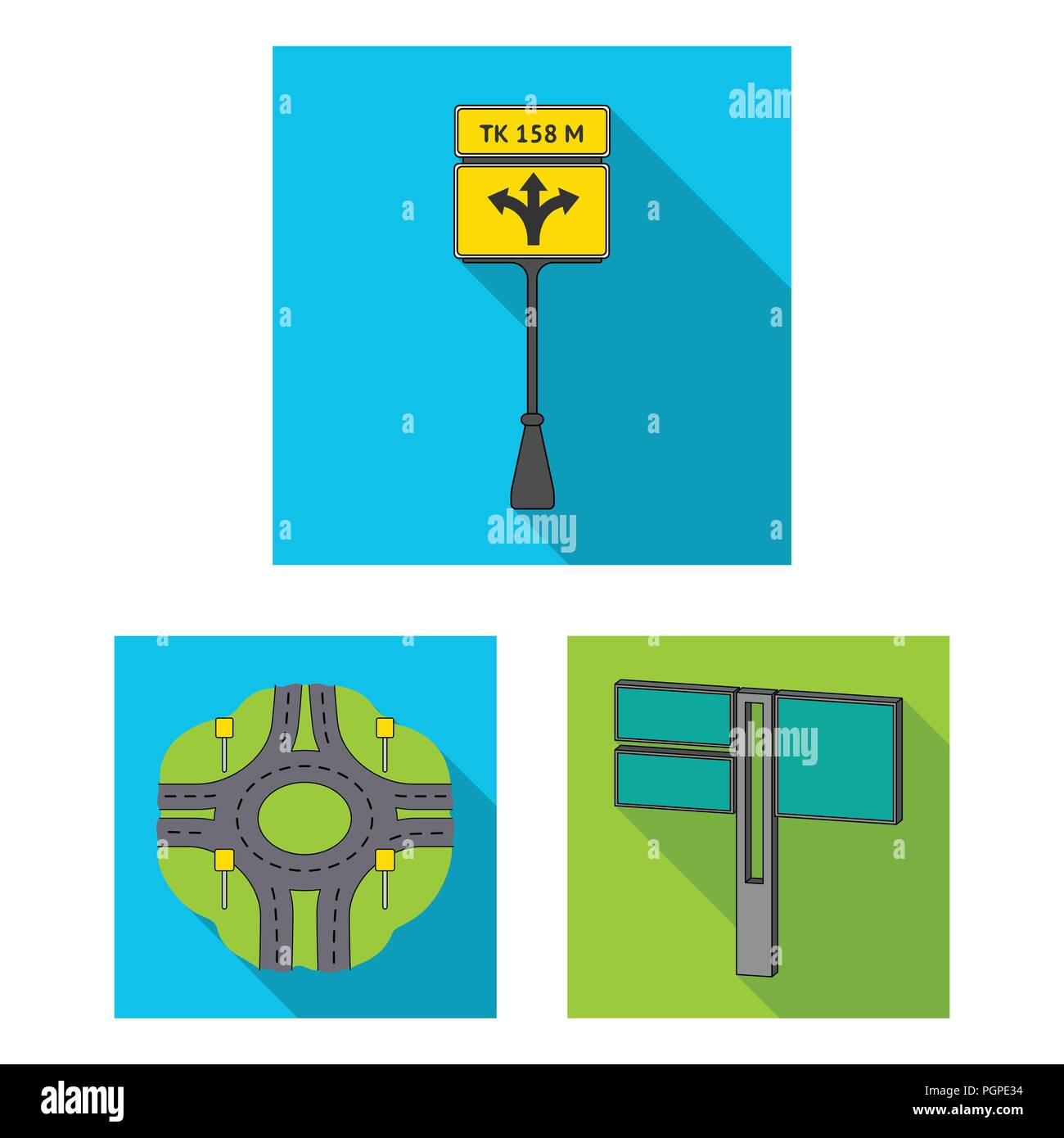 Road junctions and signs and other icon in flat style.Pedestrian ...