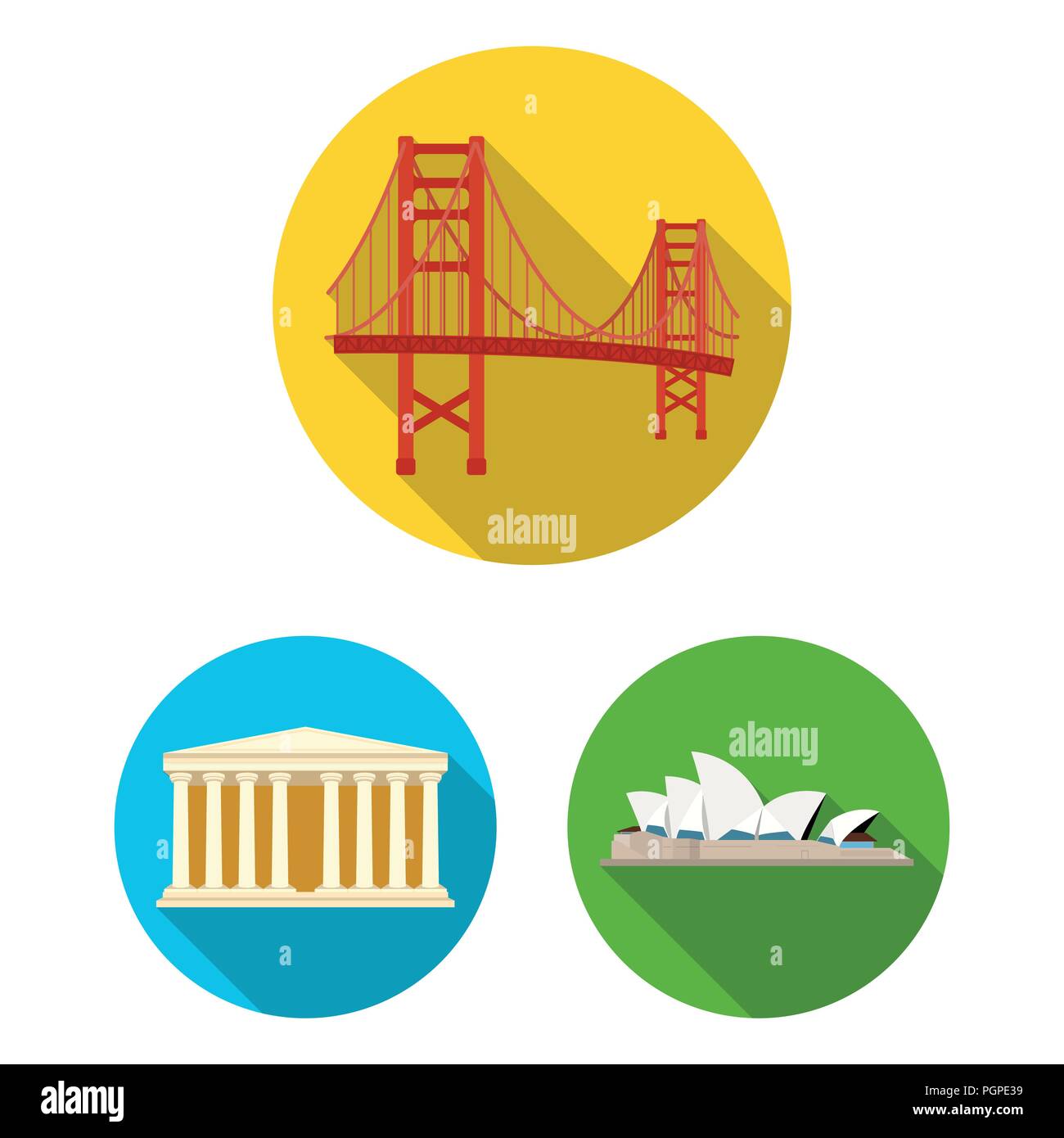Sights of different countries flat icons in set collection for design ...