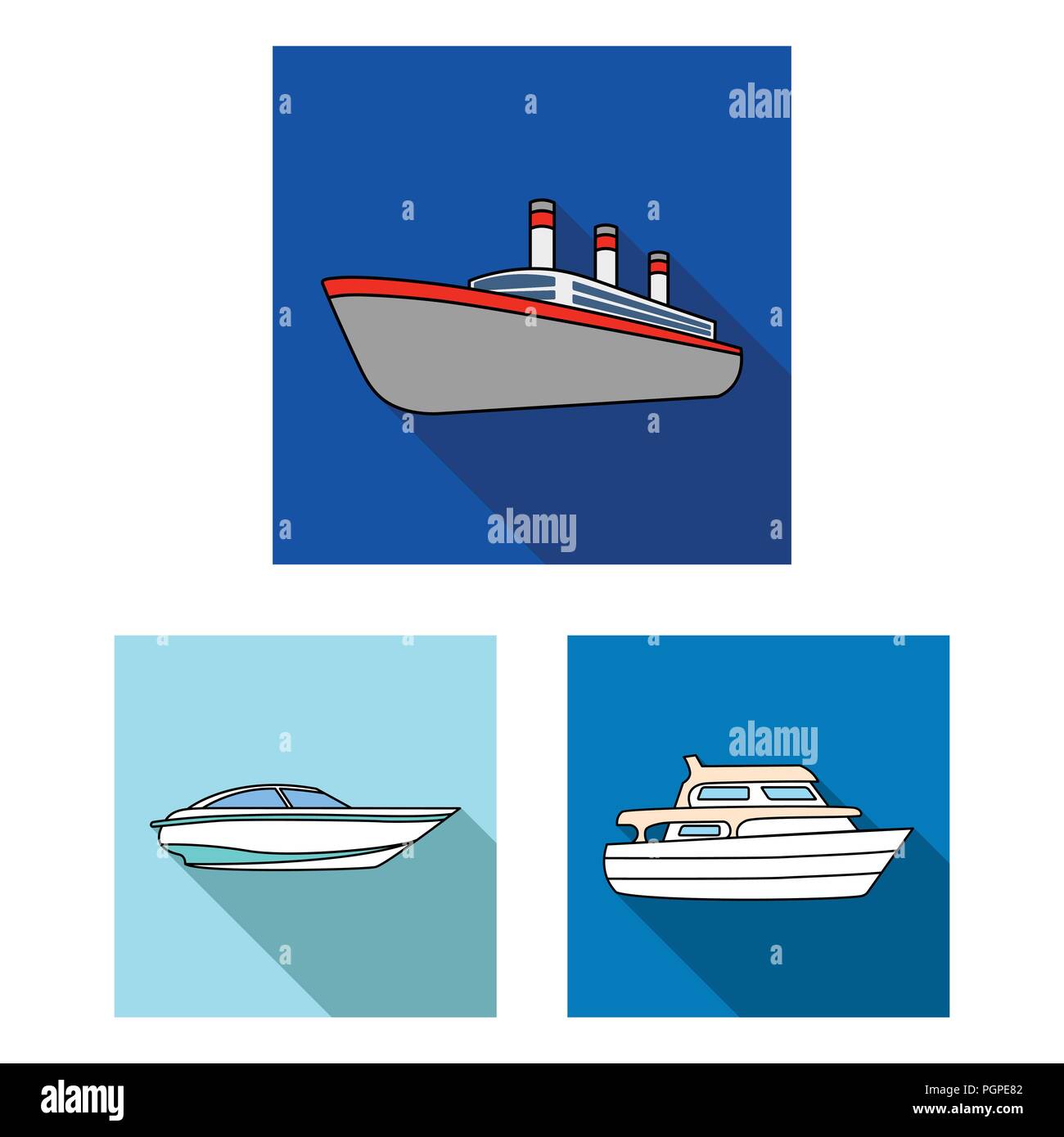 Water and sea transport flat icons in set collection for design. A ...