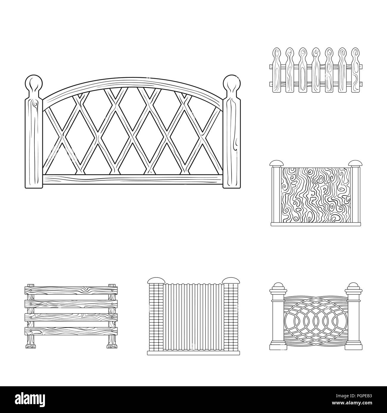 Different fence outline icons in set collection for design.Decorative ...