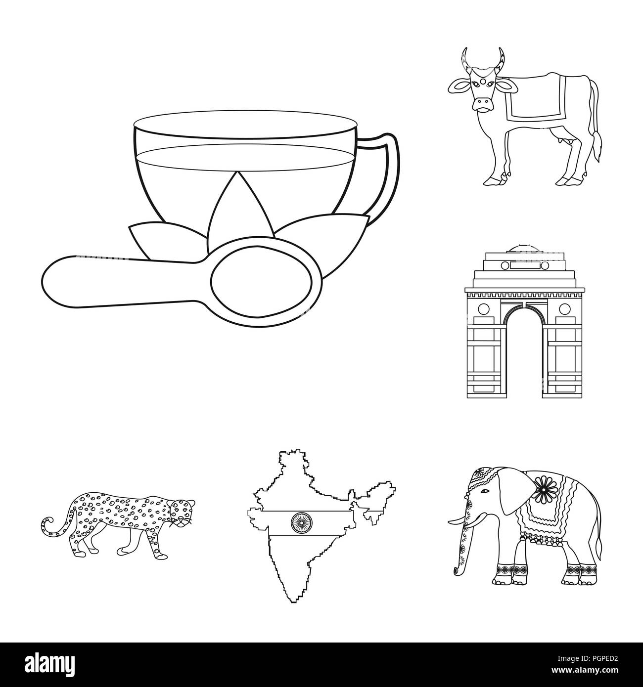 Country India outline icons in set collection for design.India and ...