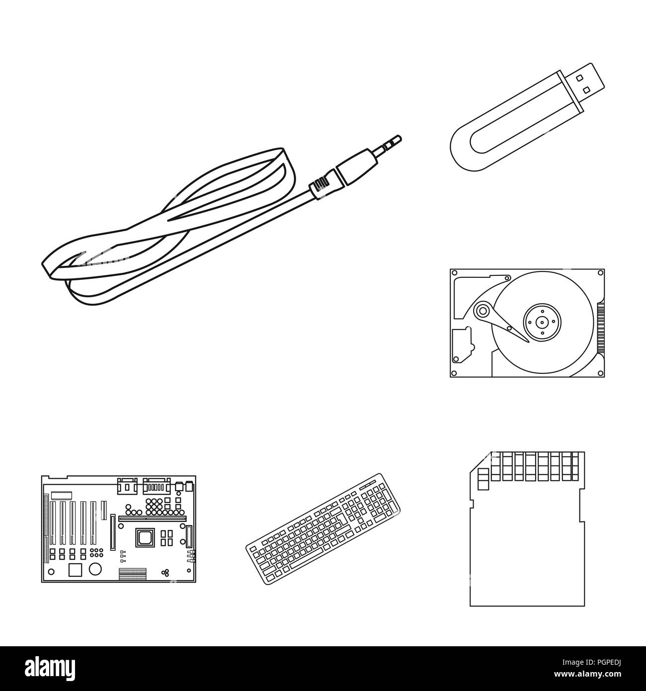 Personal computer outline icons in set collection for design. Equipment ...