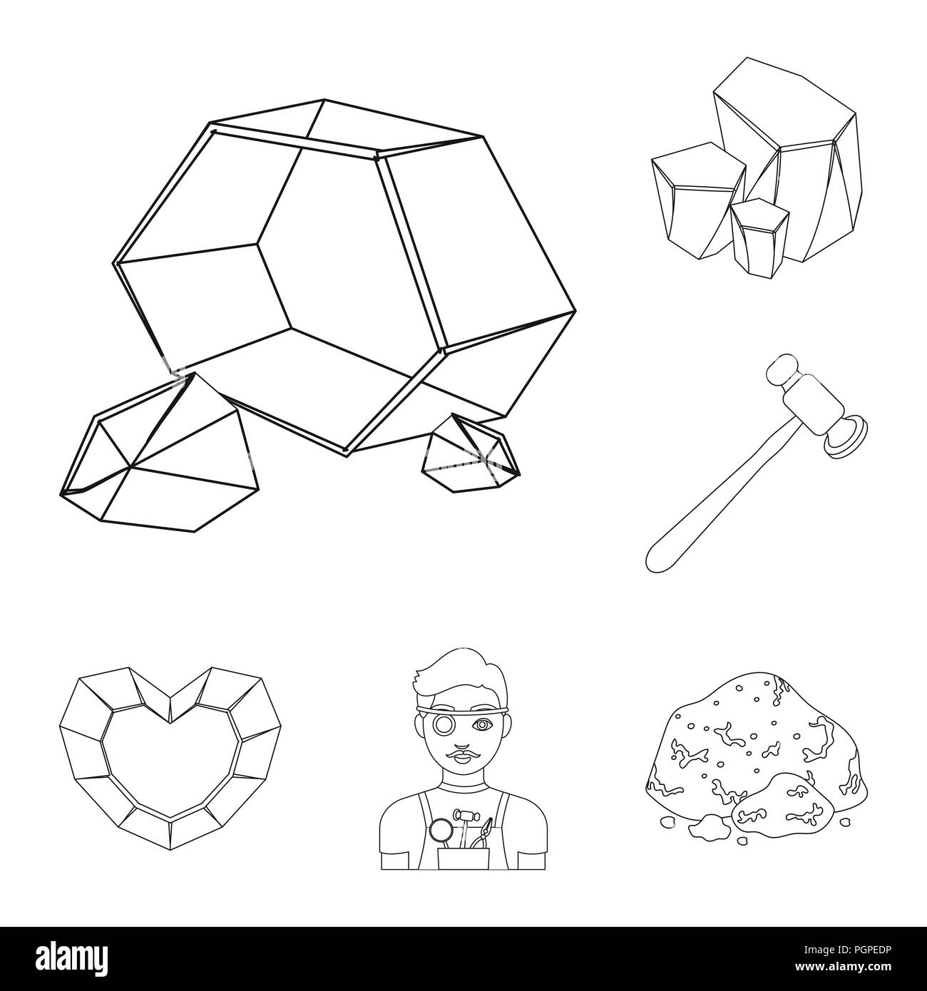 Precious Minerals outline icons in set collection for design. Jeweler ...