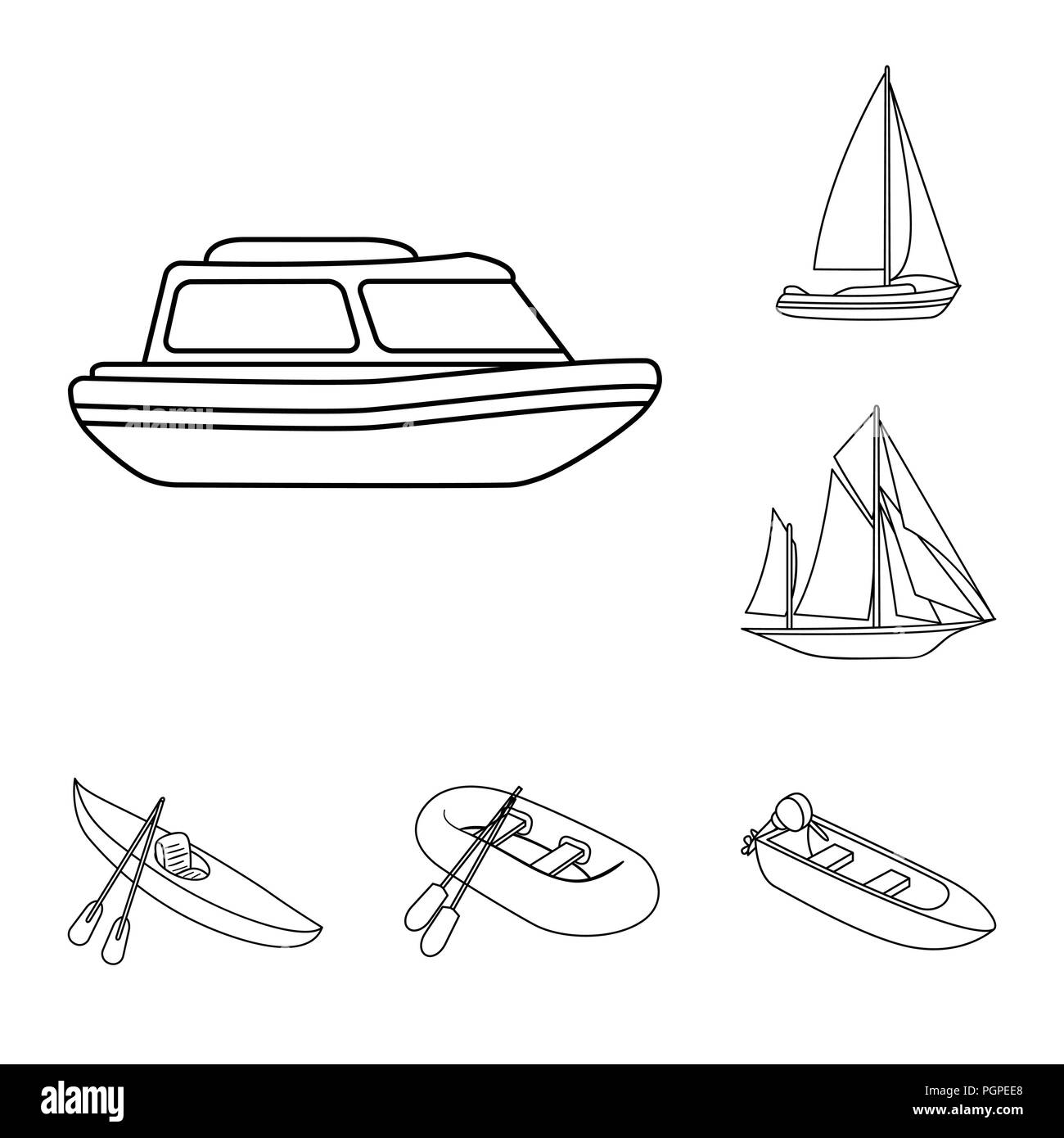 Water and sea transport outline icons in set collection for design. A ...