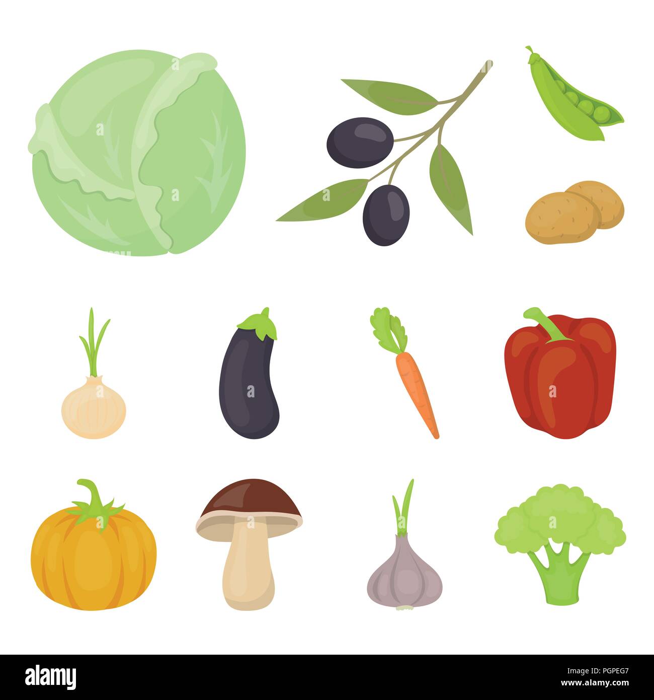 Different kinds of vegetables cartoon icons in set collection for ...
