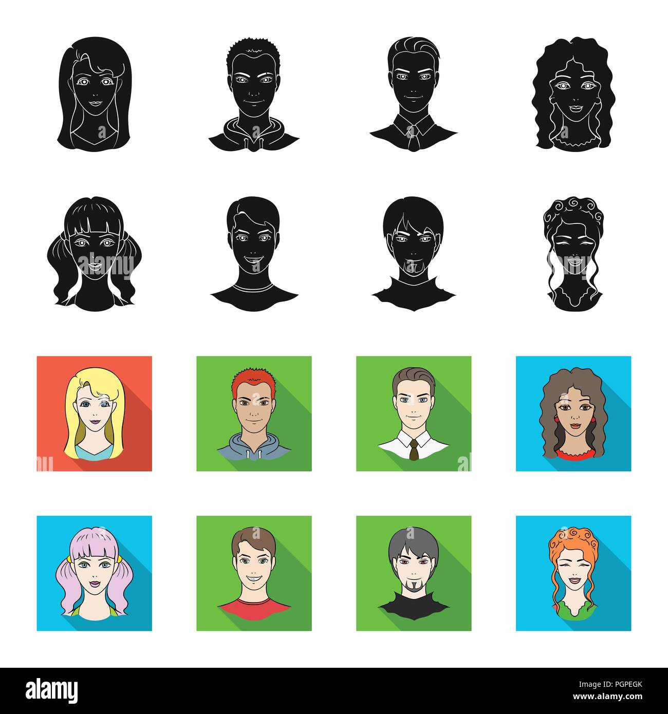 Different looks of young people.Avatar and face set collection icons in ...