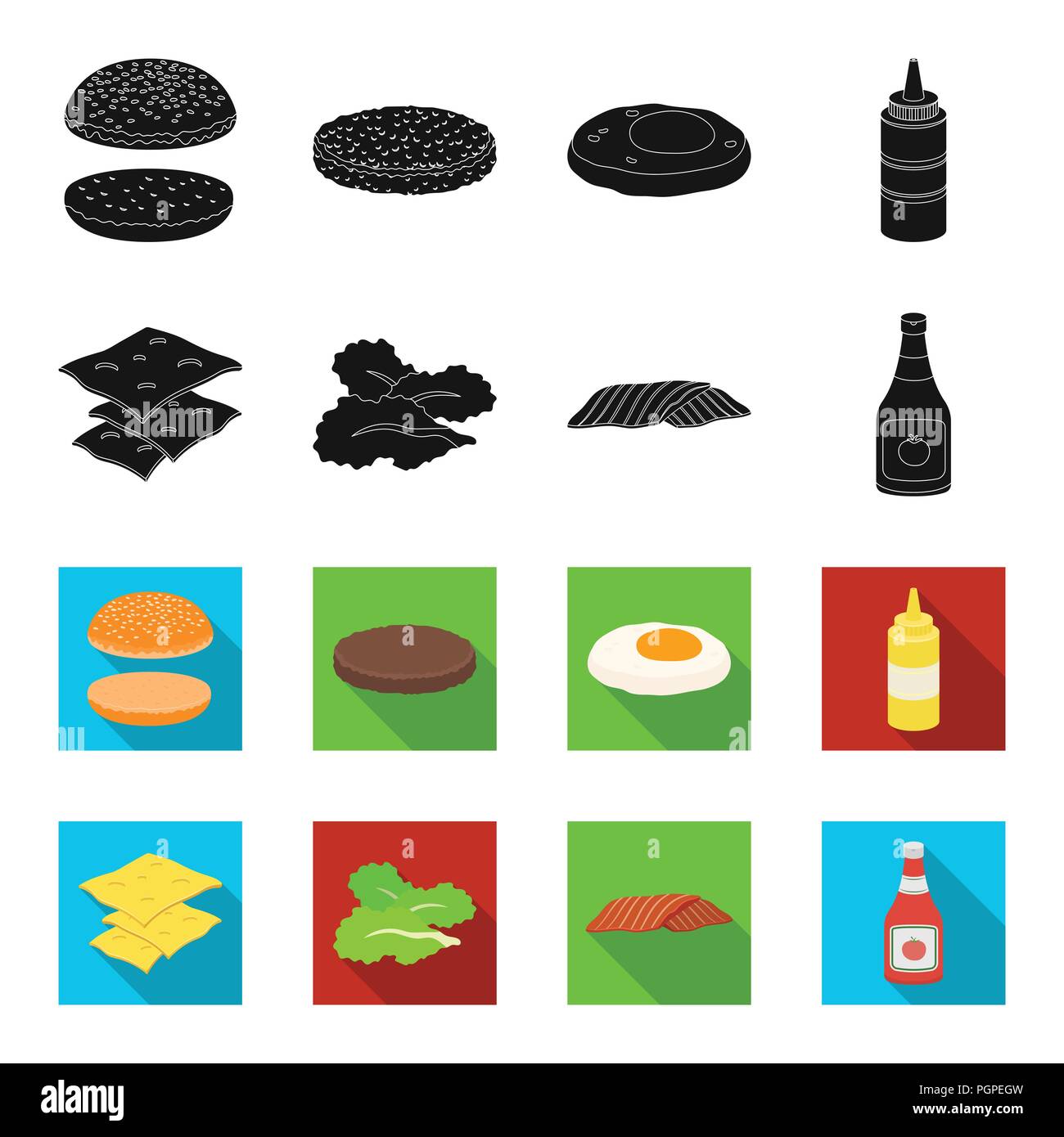 Burger and ingredients black,flet icons in set collection for design ...