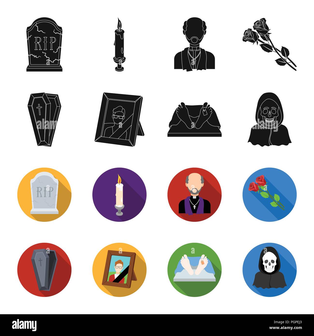 Coffin with a lid and a cross, a photograph of the deceased with a ...