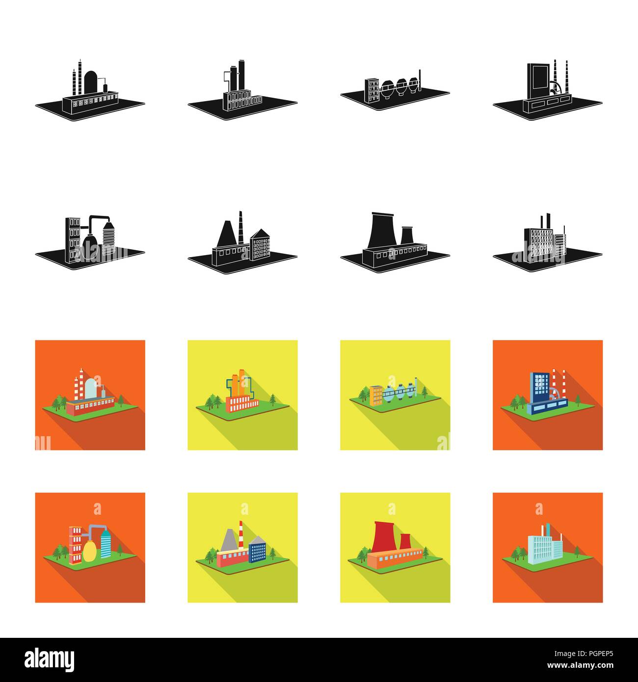 Processing factory,metallurgical plant. Factory and industry set ...