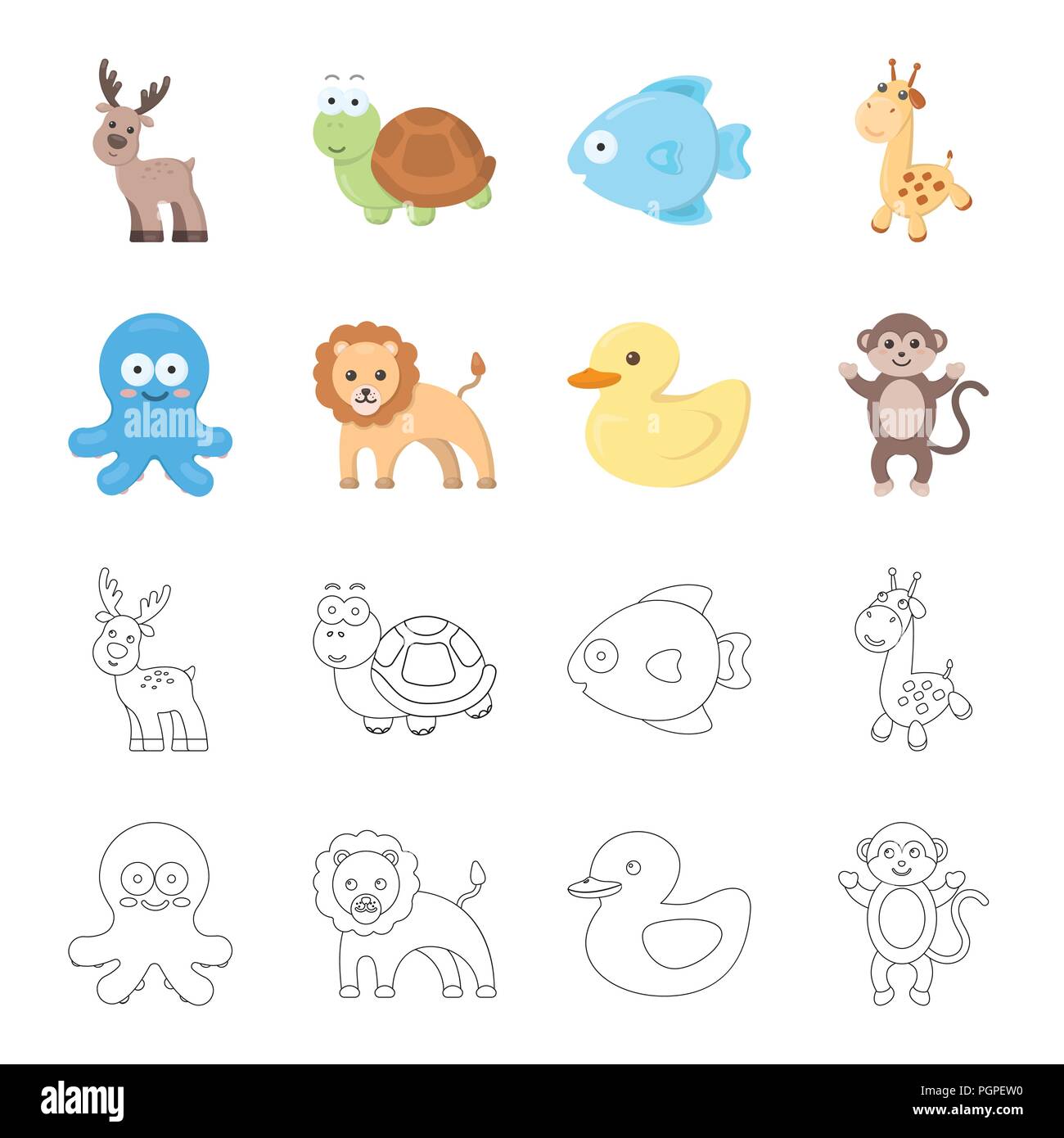 An unrealistic cartoon,outline animal icons in set collection for ...
