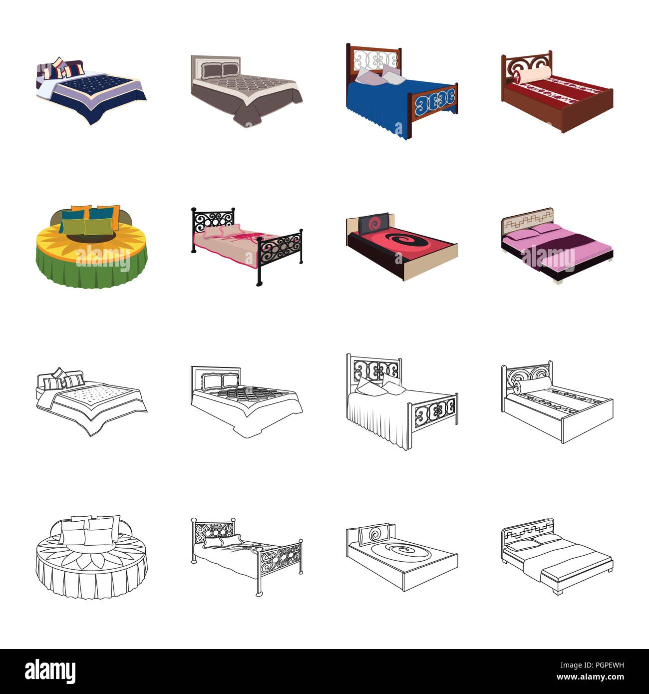Different beds cartoon,outline icons in set collection for design ...