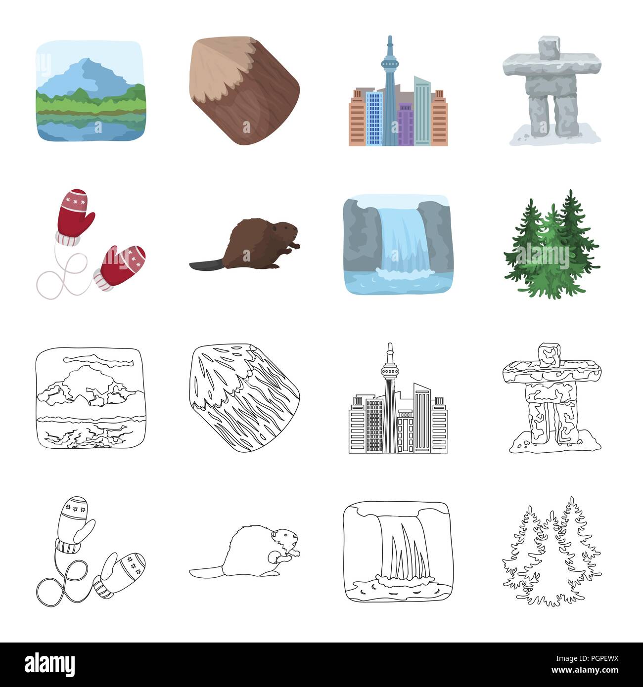 Canadian fir, beaver and other symbols of Canada.Canada set collection ...