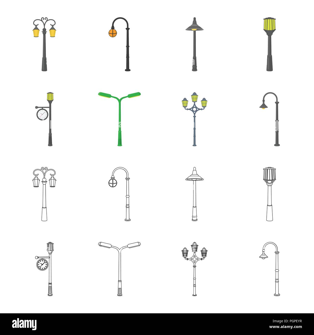 Lamppost in retro style,modern lantern, torch and other types of ...