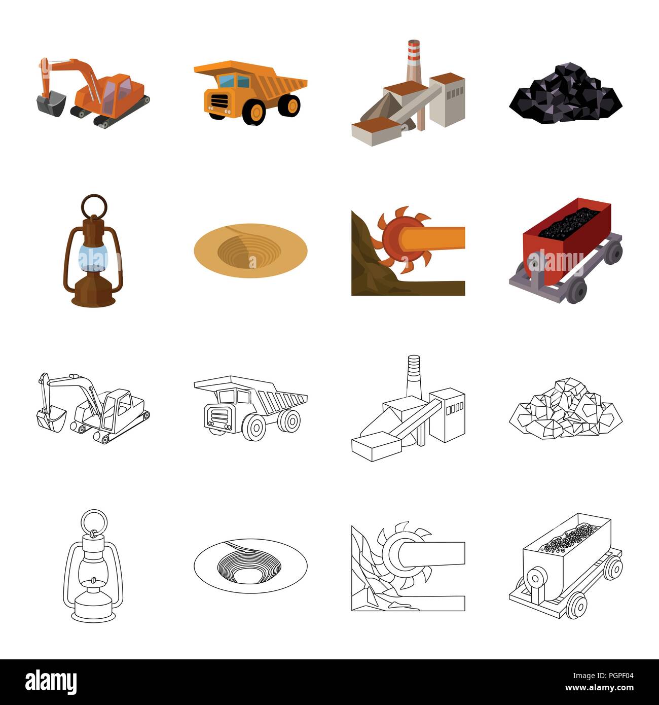 A miner lamp, a funnel, a mining combine, a trolley with ore.Mining ...