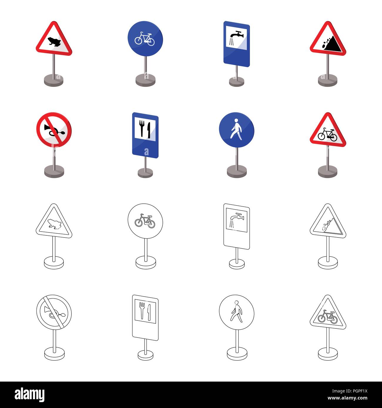 Different types of road signs cartoon,outline icons in set collection ...