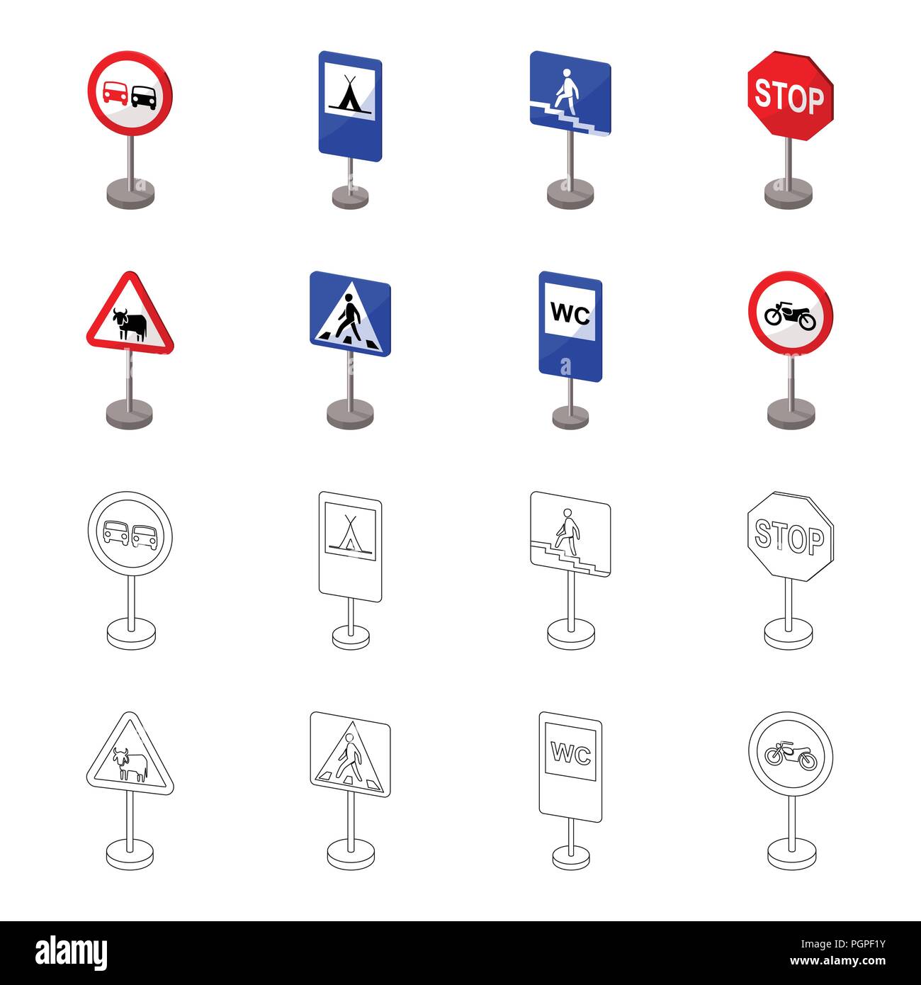 Different types of road signs cartoon,outline icons in set collection ...