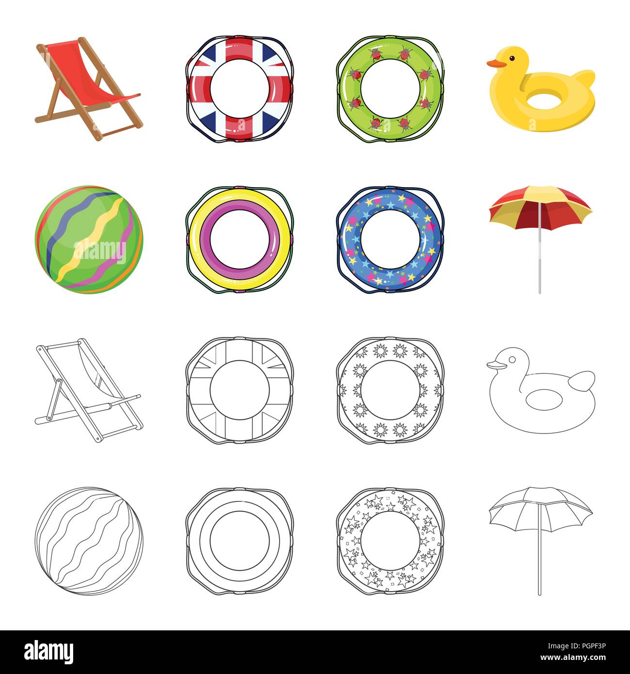 Multicolored swimming circle cartoon,outline icons in set collection ...