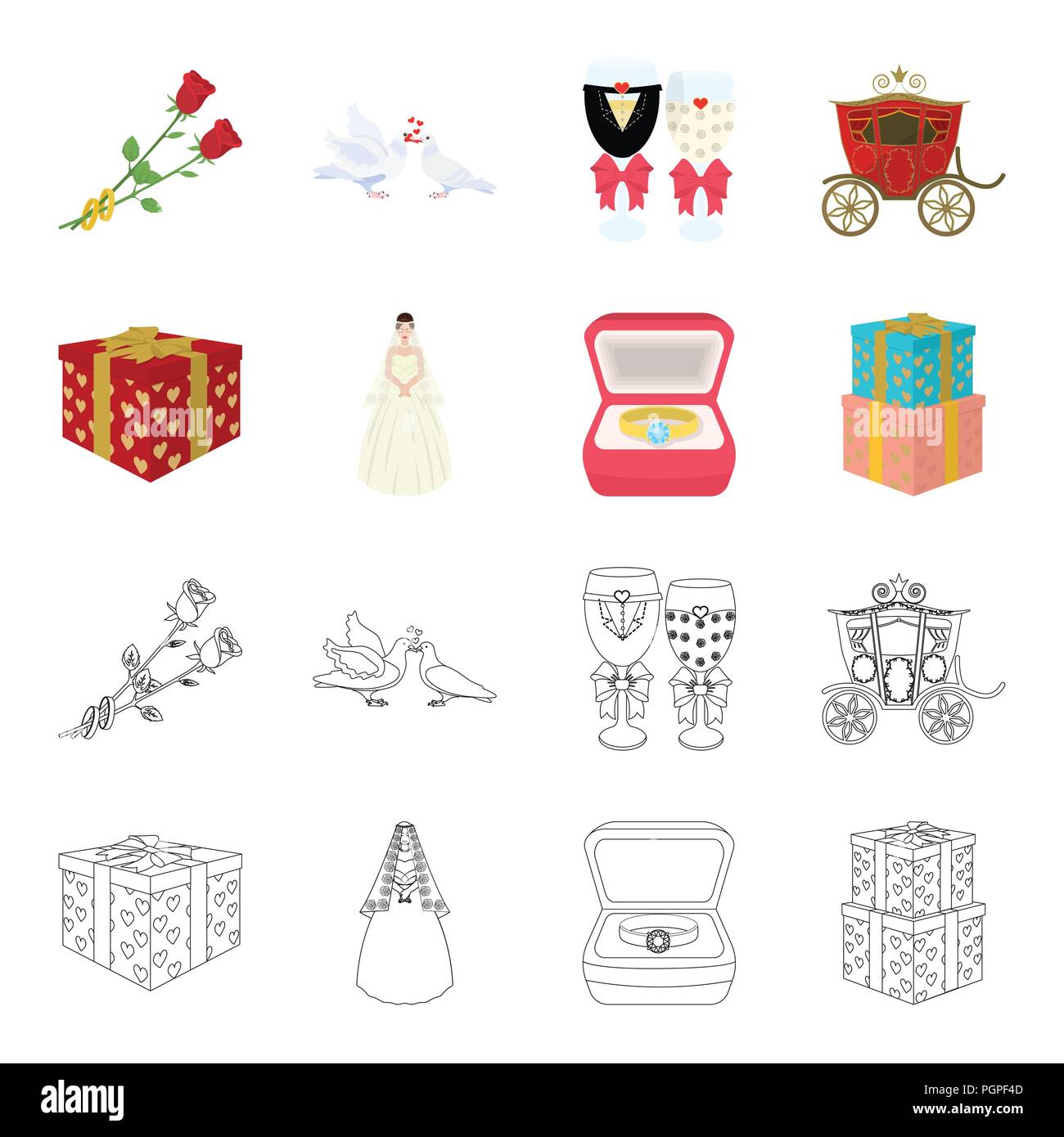 Wedding and Attributes cartoon,outline icons in set collection for ...