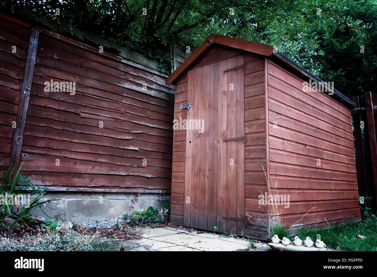 Small wooden garden shed the garden of a private house in Rotherham ...