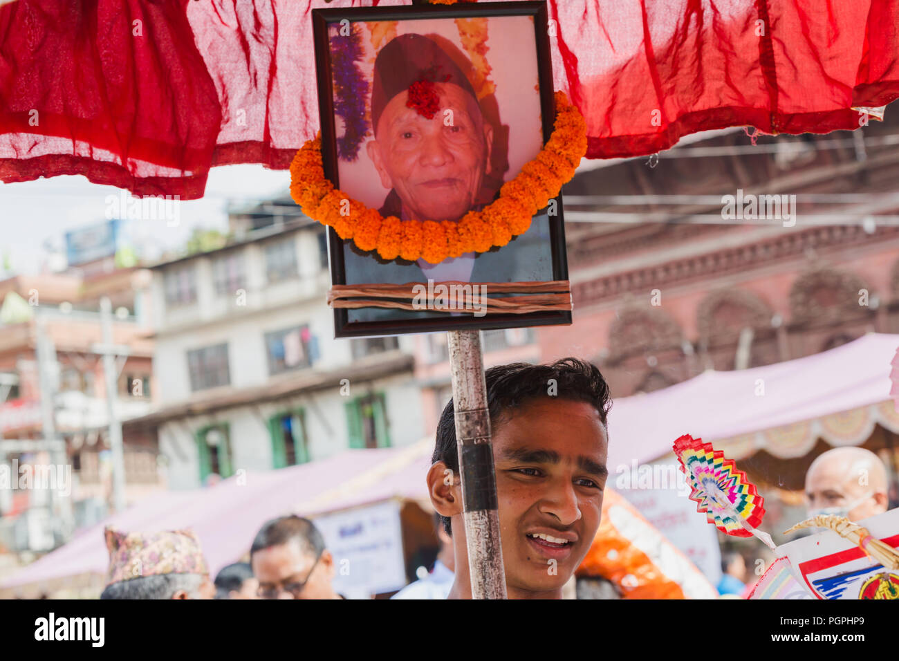 Kathmandu,Nepal - Aug 27,2018: People celebrating Gaijatra Festival.Gai ...