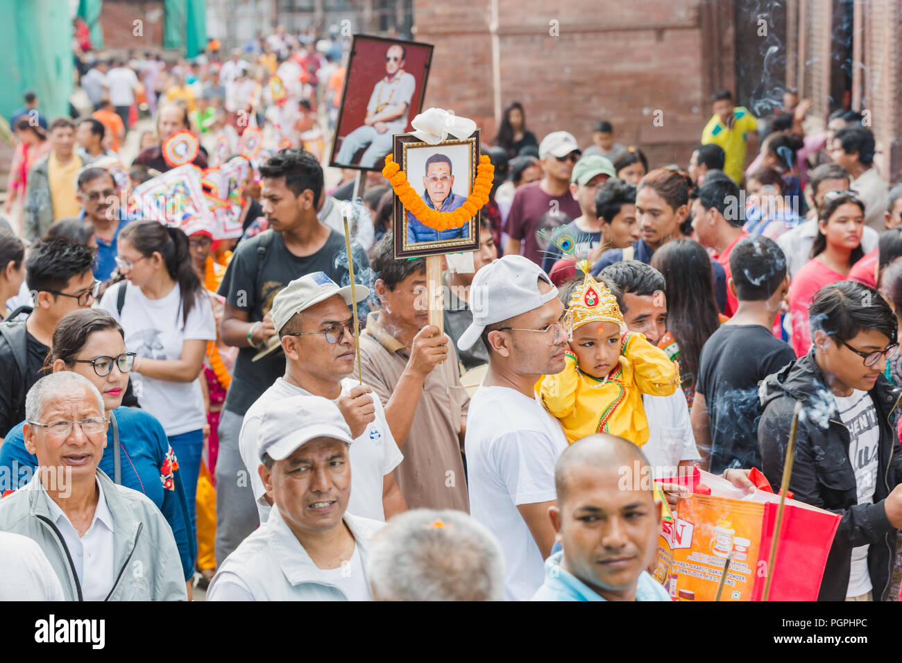 Kathmandu,Nepal - Aug 27,2018: People celebrating Gaijatra Festival.Gai ...