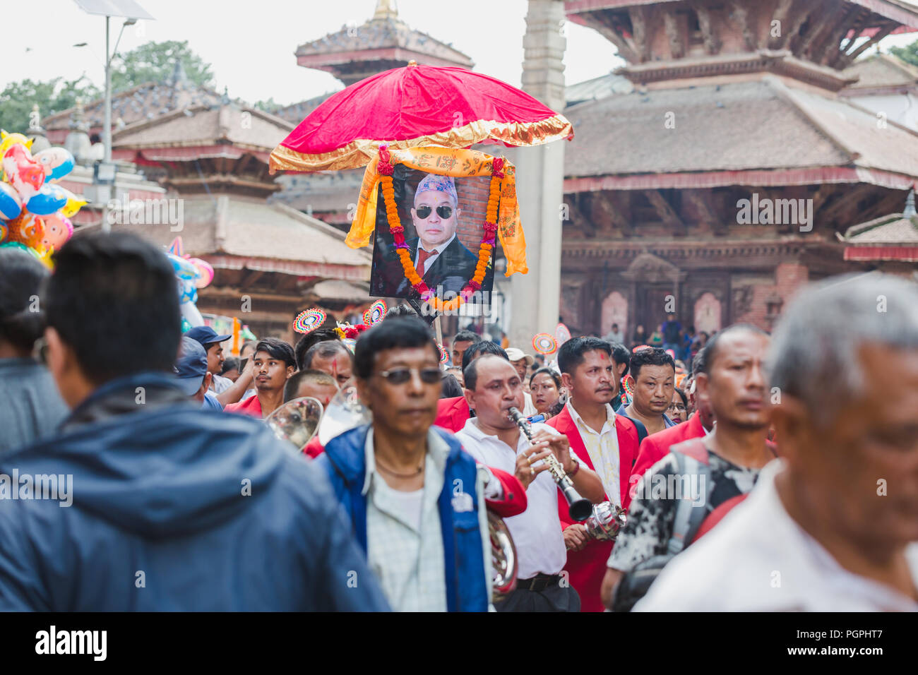Kathmandu,Nepal - Aug 27,2018: People celebrating Gaijatra Festival.Gai ...