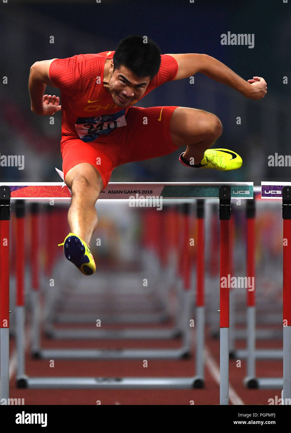 Jakarta. 28th Aug, 2018. Xie Wenjun of China competes during men's 110m ...