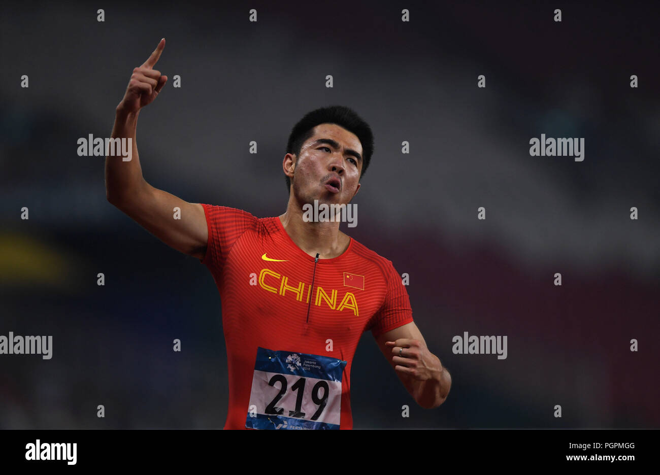 Jakarta. 28th Aug, 2018. Xie Wenjun of China celebrates after men's ...