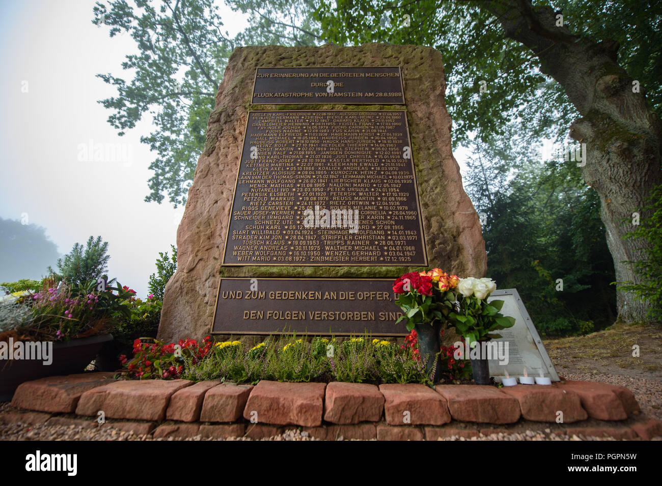 28 August 2018, Germany, Ramstein-Miesenbach: The memorial stone with ...