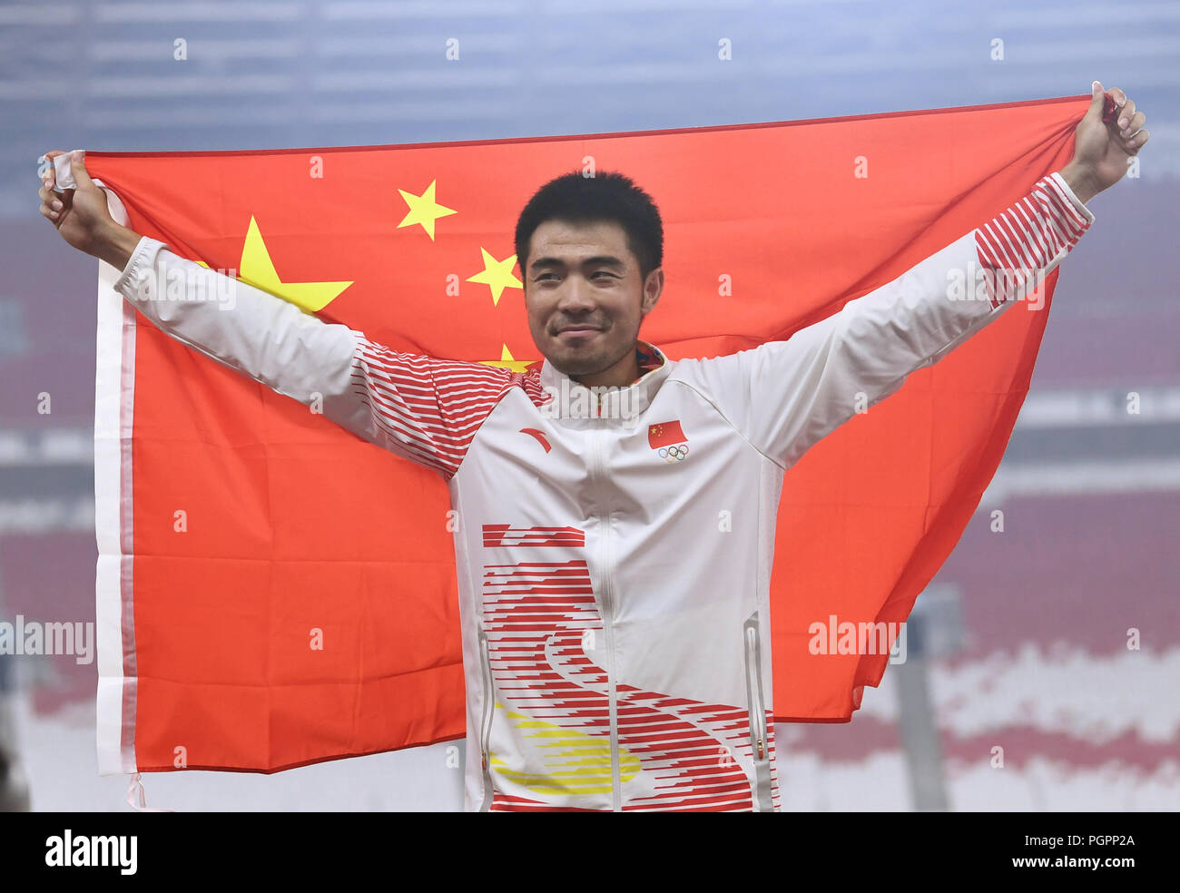 Jakarta. 28th Aug, 2018. Xie Wenjun of China attends the awarding ...