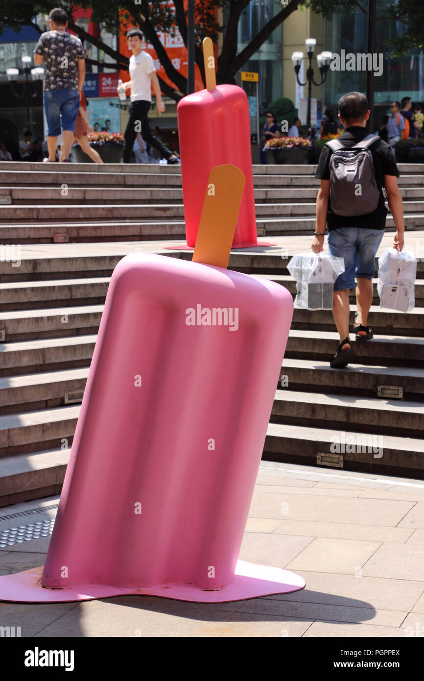 August 28, 2018 - Chongqing, China - Giant popsicle shaped sculptures ...