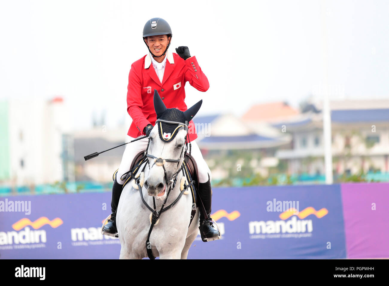 Jakarta, Indonesia. 28th Aug, 2018. Daisuke Fukushima (JPN) Equestrian : Jumping Individual ...