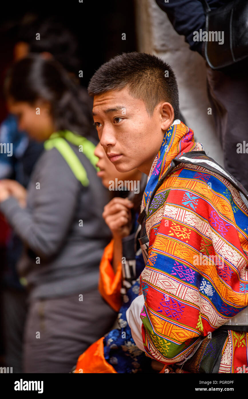 TRIMPHU, BHUTAN - MAR 8, 2017: Unidentified Ngalops man in traditional ...