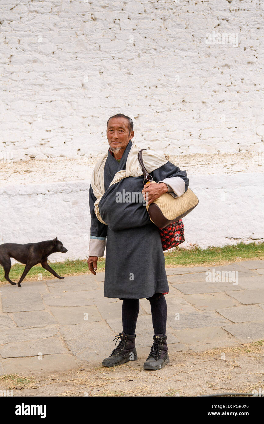 TRIMPHU, BHUTAN - MAR 8, 2017: Unidentified Ngalops man in traditional ...