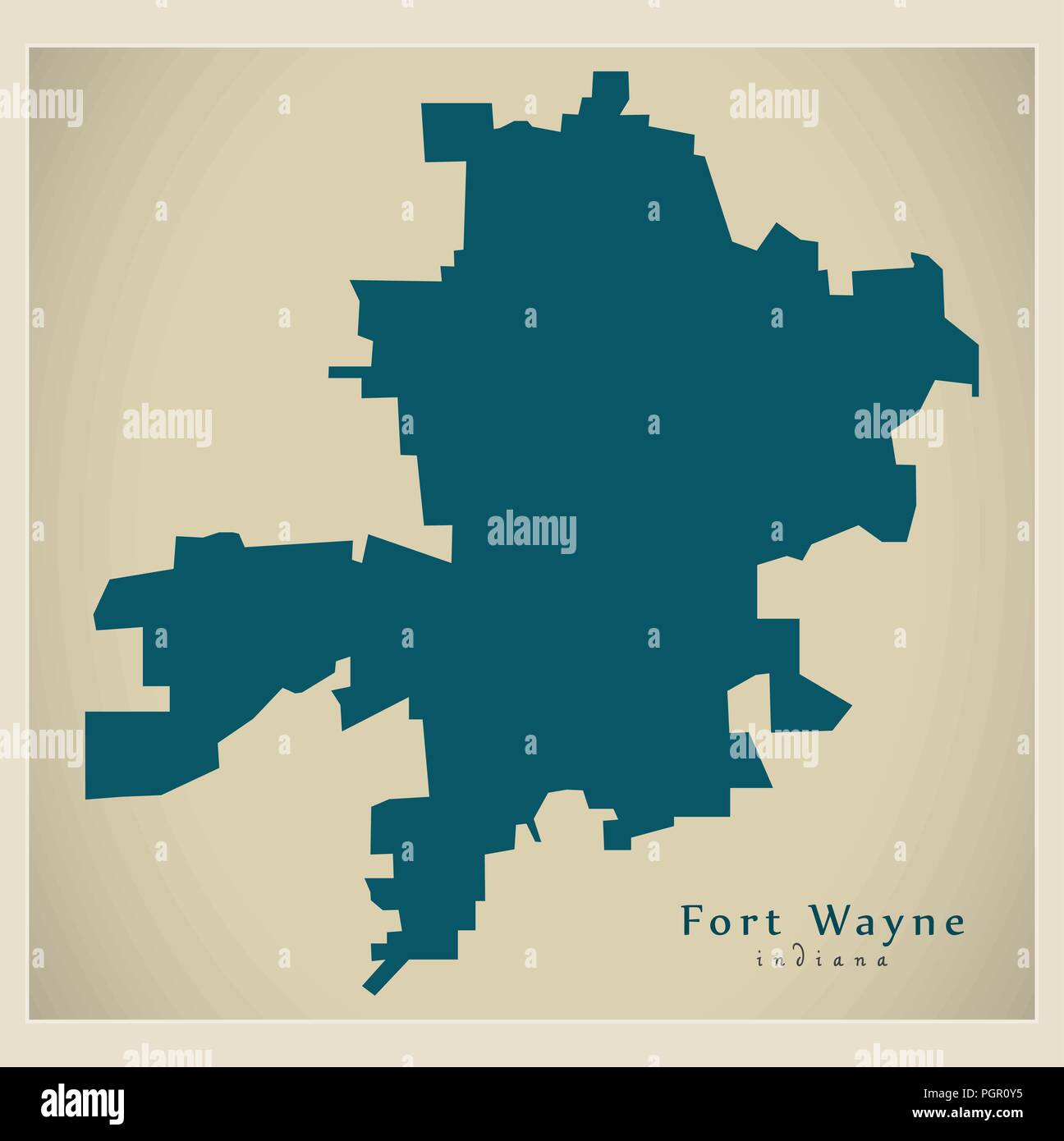 Modern City Map - Fort Wayne Indiana city of the USA silhouette shape ...