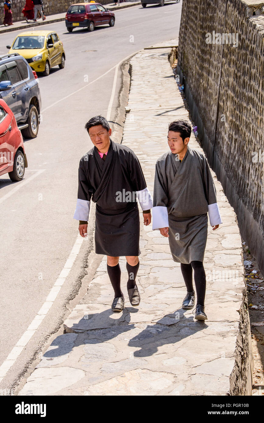 TRIMPHU, BHUTAN - MAR 8, 2017: Unidentified Ngalops boys in traditional ...