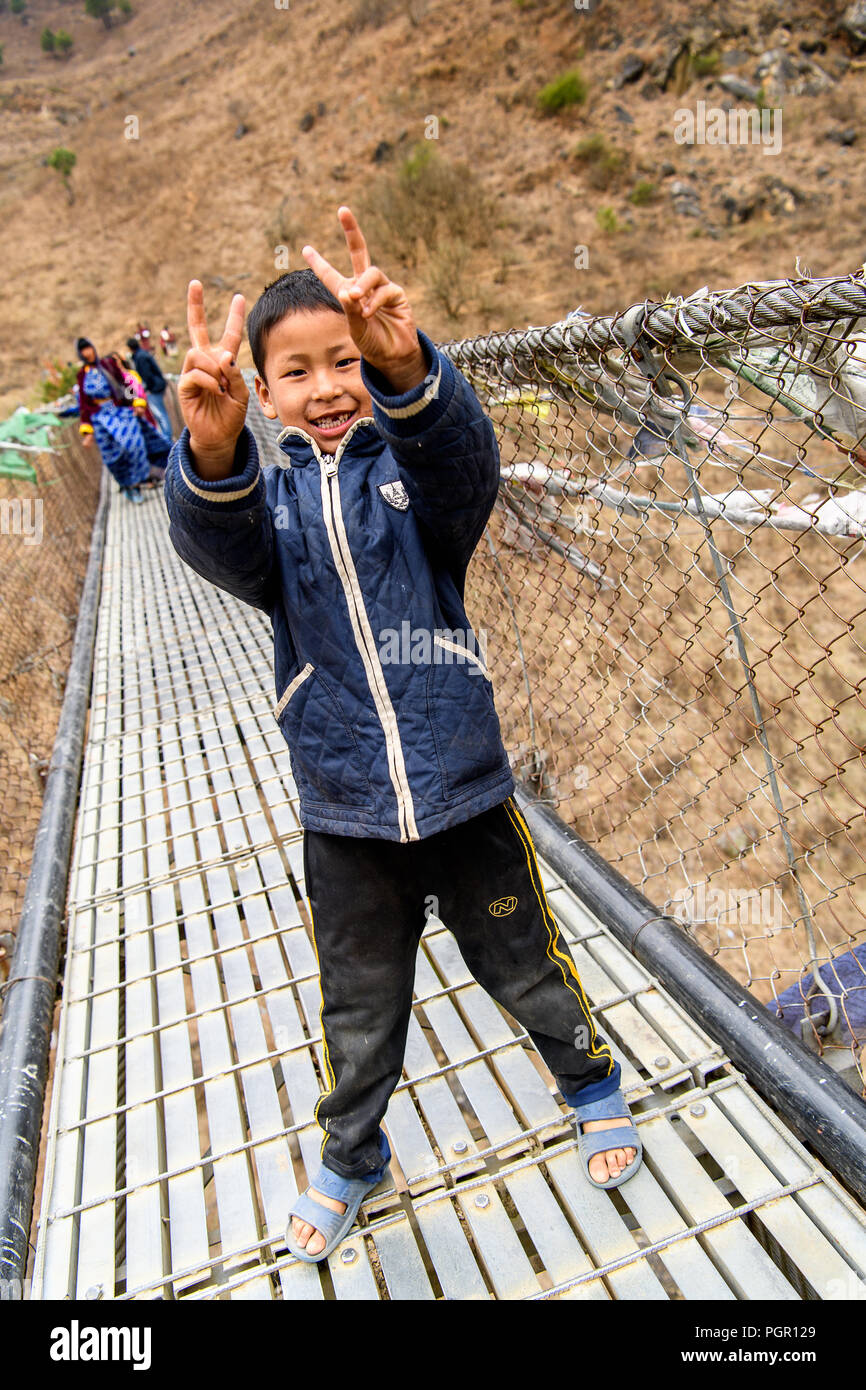 TRIMPHU, BHUTAN - MAR 8, 2017: Unidentified Ngalops little boy smiles ...