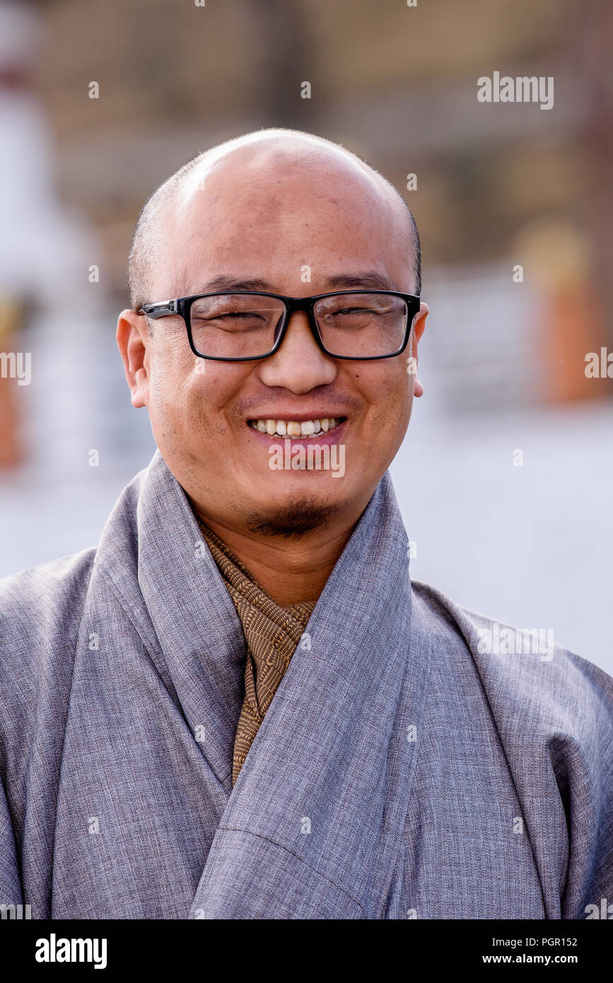 TRIMPHU, BHUTAN - MAR 8, 2017: Unidentified Ngalops man in traditional ...