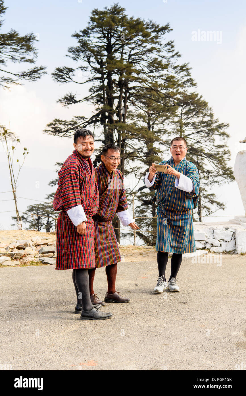 TRIMPHU, BHUTAN - MAR 8, 2017: Unidentified Ngalops men talk about ...
