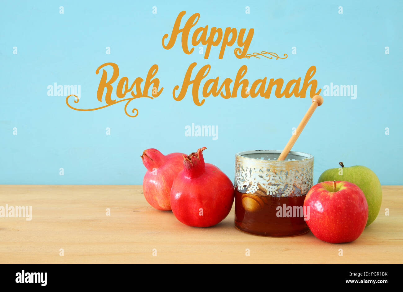 Rosh hashanah (jewish New Year holiday) concept. Traditional symbols ...