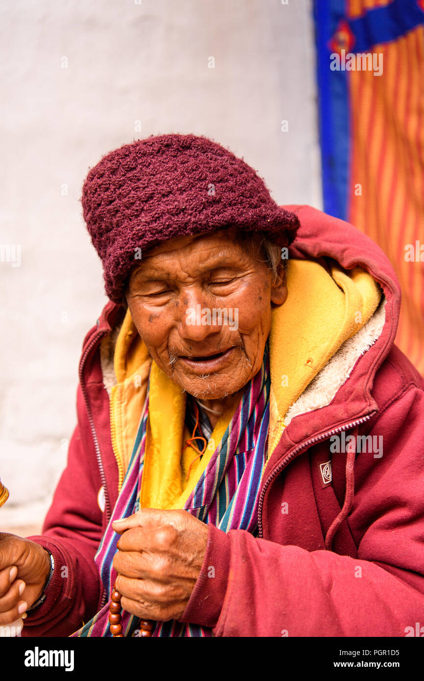 TRIMPHU, BHUTAN - MAR 8, 2017: Unidentified Ngalops old man in ...