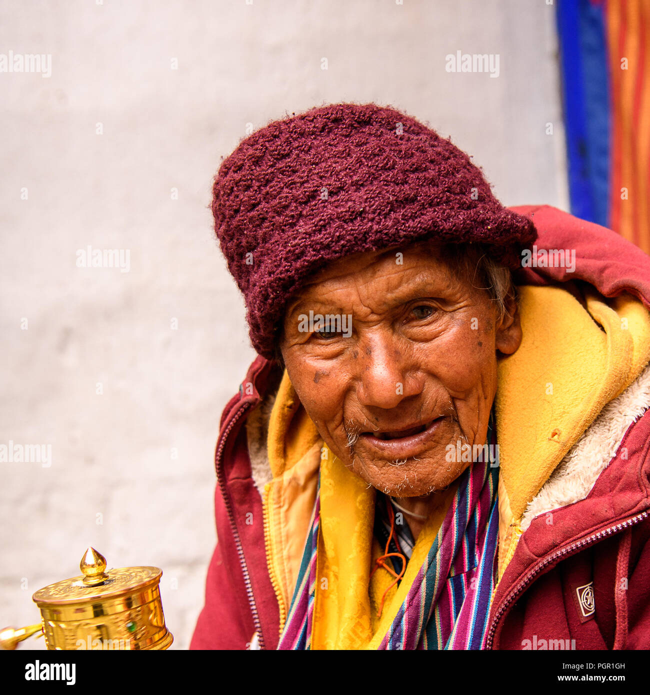 TRIMPHU, BHUTAN - MAR 8, 2017: Unidentified Ngalops old man in ...