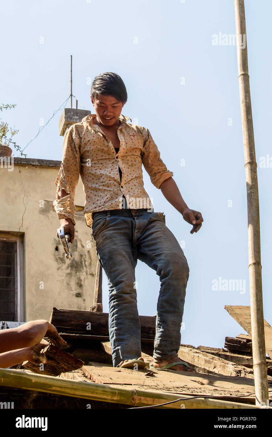 KATMANDU, NEPAL - MAR 6, 2017: Unidentified Chhetri man stands on the ...