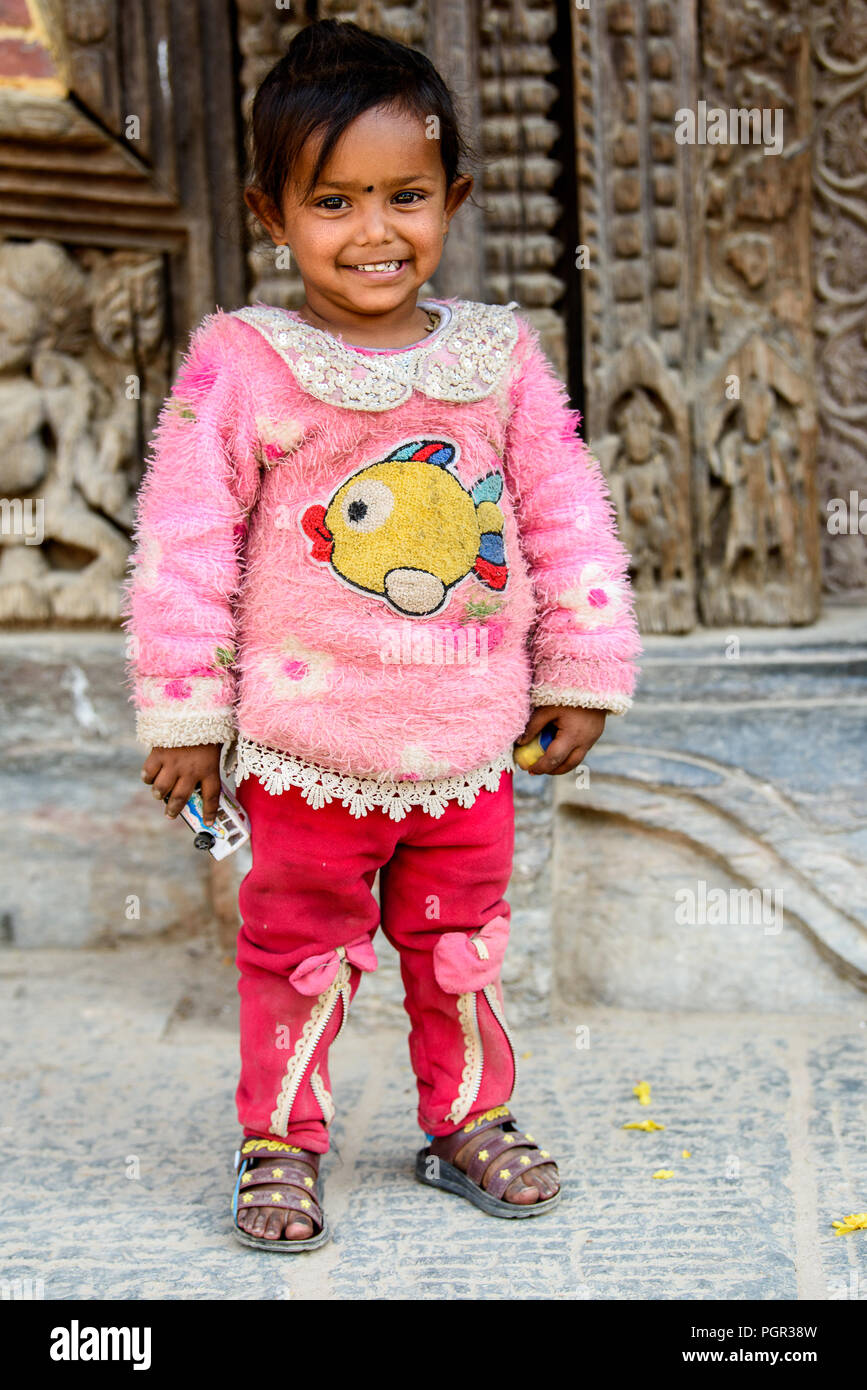 KATMANDU, NEPAL - MAR 6, 2017: Unidentified Chhetri little girl in ...