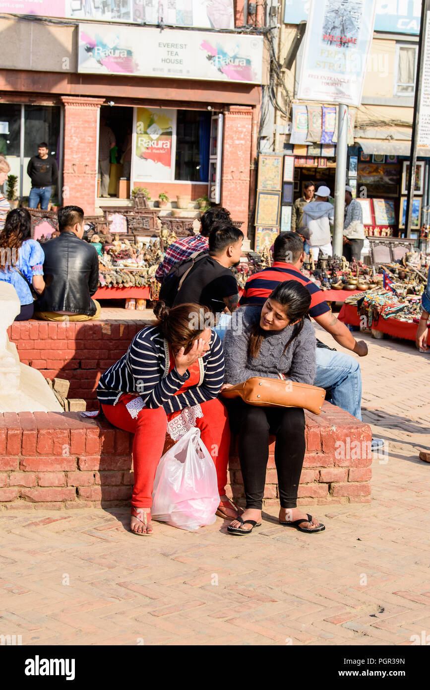 KATMANDU, NEPAL - MAR 6, 2017: Unidentified Chhetri women talk about ...