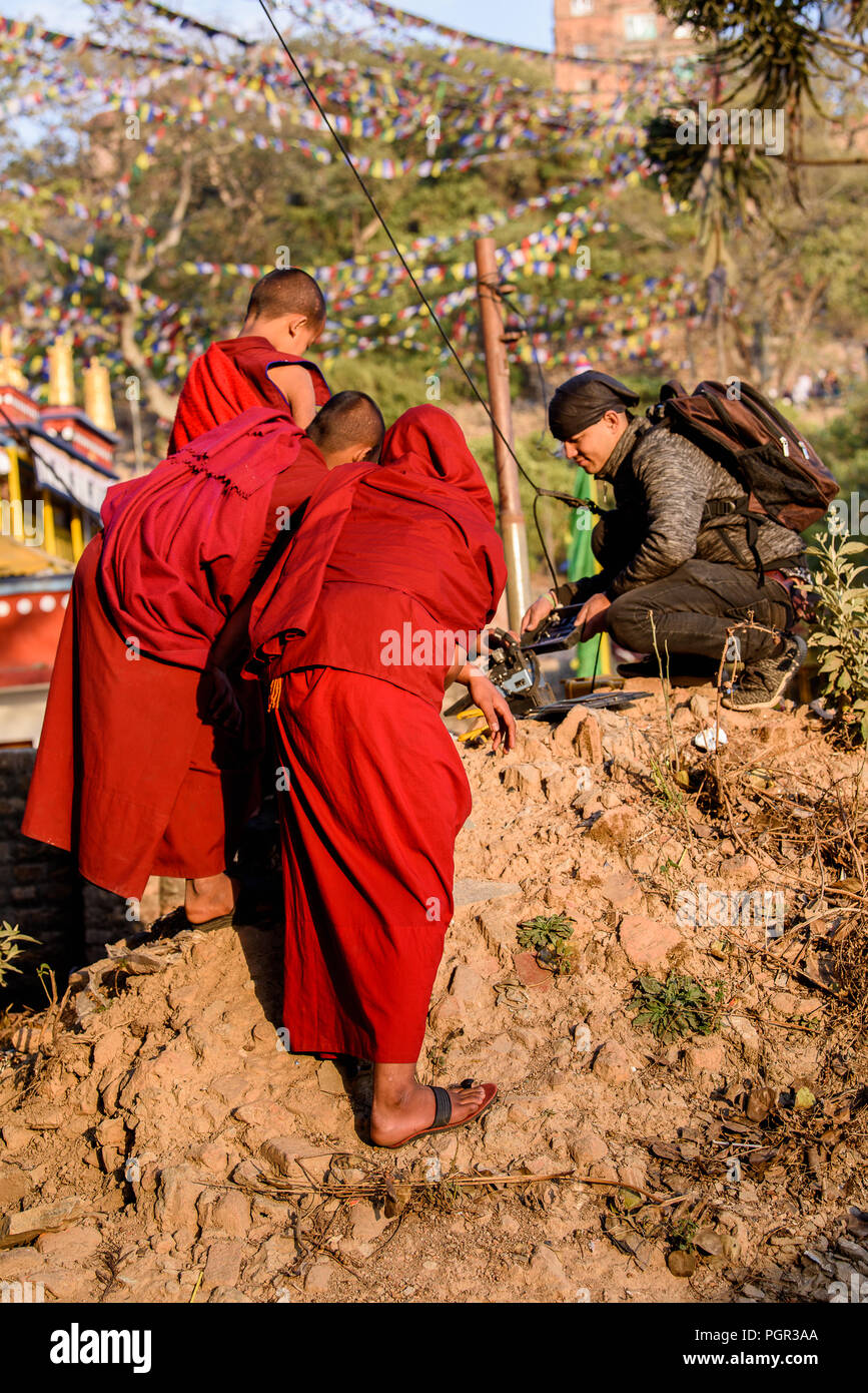 KATMANDU, NEPAL - MAR 6, 2017: Unidentified Chhetri men in red ...