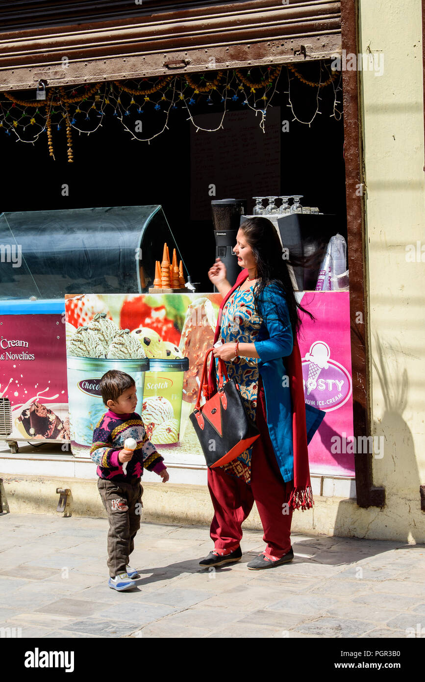 KATMANDU, NEPAL - MAR 6, 2017: Unidentified Chhetri woman and little ...