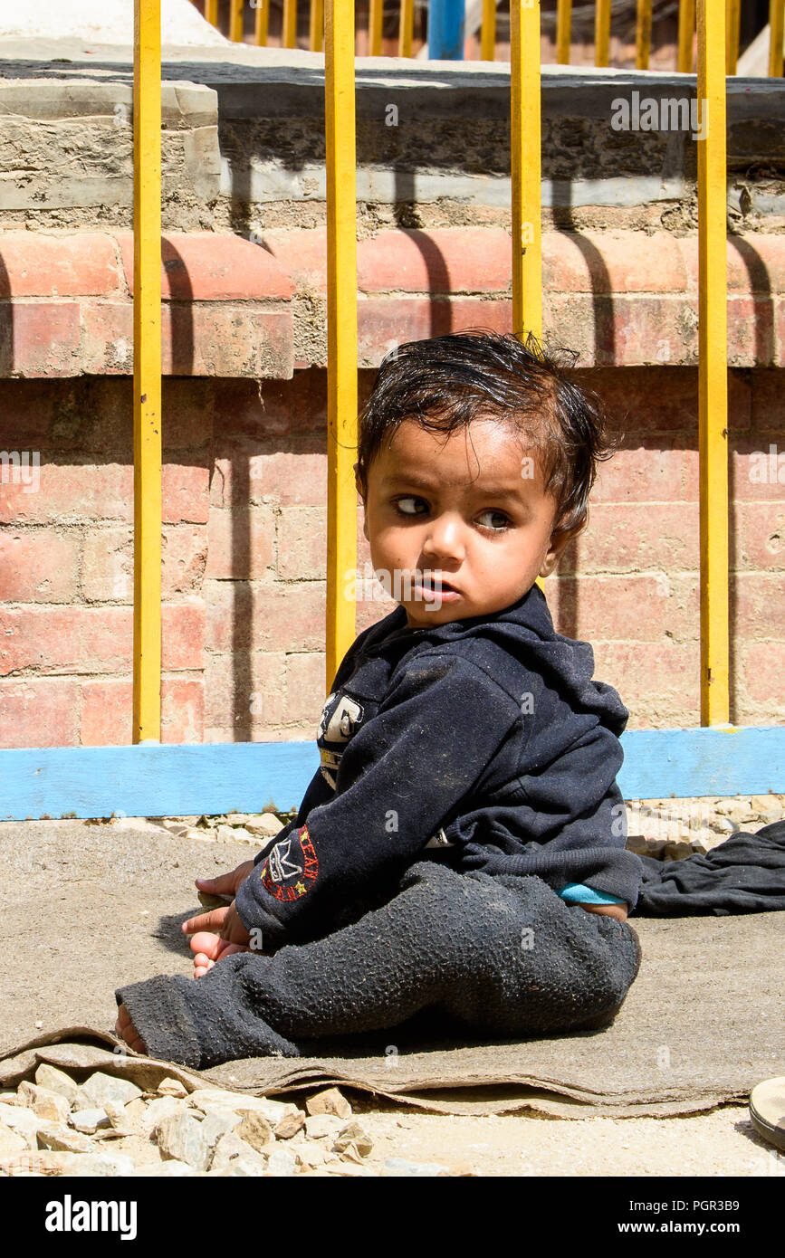KATMANDU, NEPAL - MAR 6, 2017: Unidentified Chhetri little baby girl ...