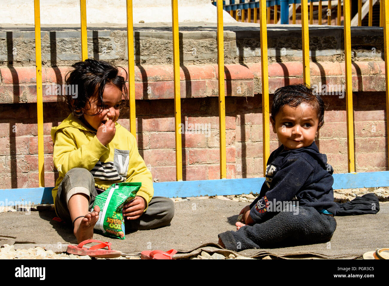 KATMANDU, NEPAL - MAR 6, 2017: Unidentified Chhetri little baby girl ...